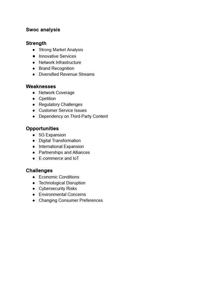 Telecom Industry SWOT Analysis | PDF | Computers | Technology & Engineering