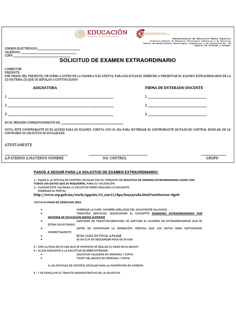 004 Solicitud de Examen Extraordinario | PDF 004 Solicitud de Examen Extraordinario | PDF
