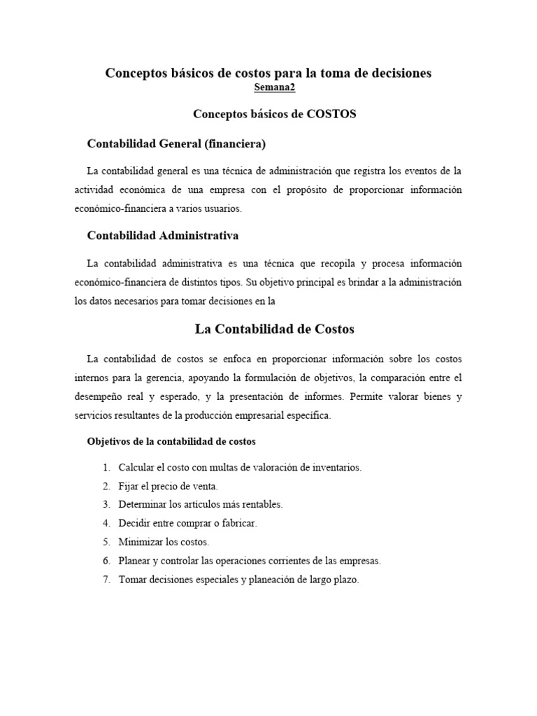 Semana 2. Concepos Básicos de Costos para La Toma de DecisionesURL | PDF | Contabilidad ...