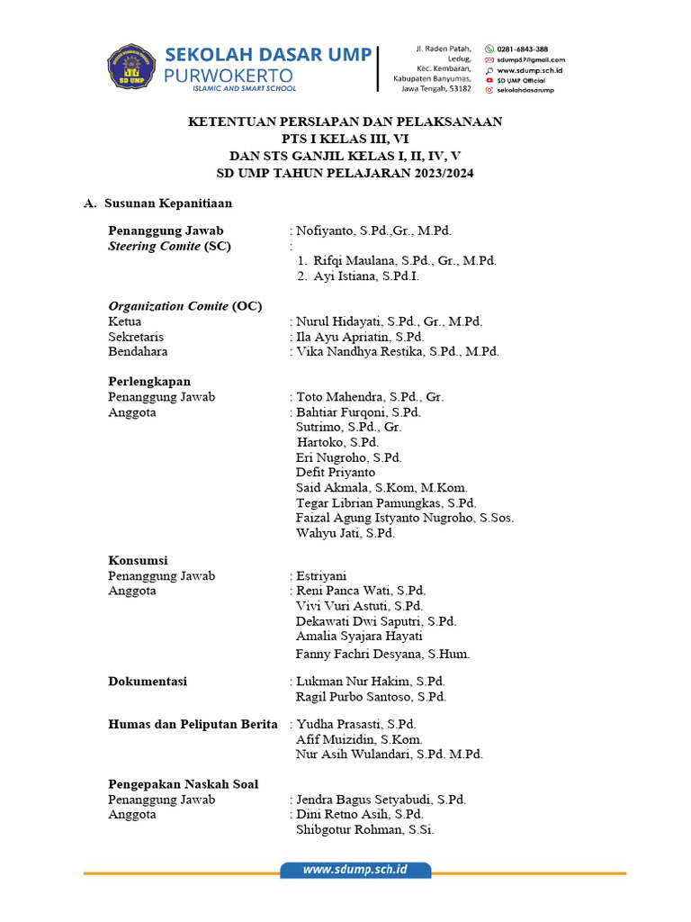 Panduan PTS I dan STS Ganjil SD UMP 2023 | PDF