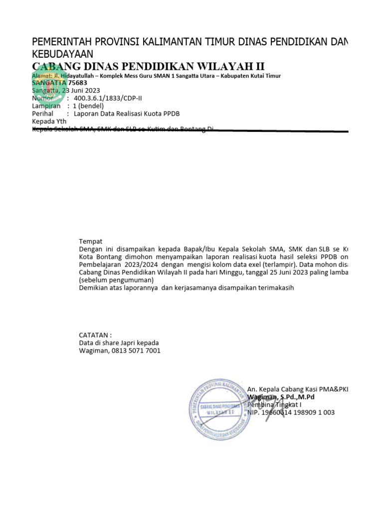Realisasi Kuota PPDB Online 20232024 | PDF