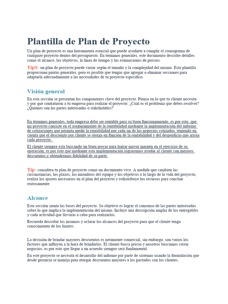 Plan Del Proyecto Pdf Presupuesto Cliente