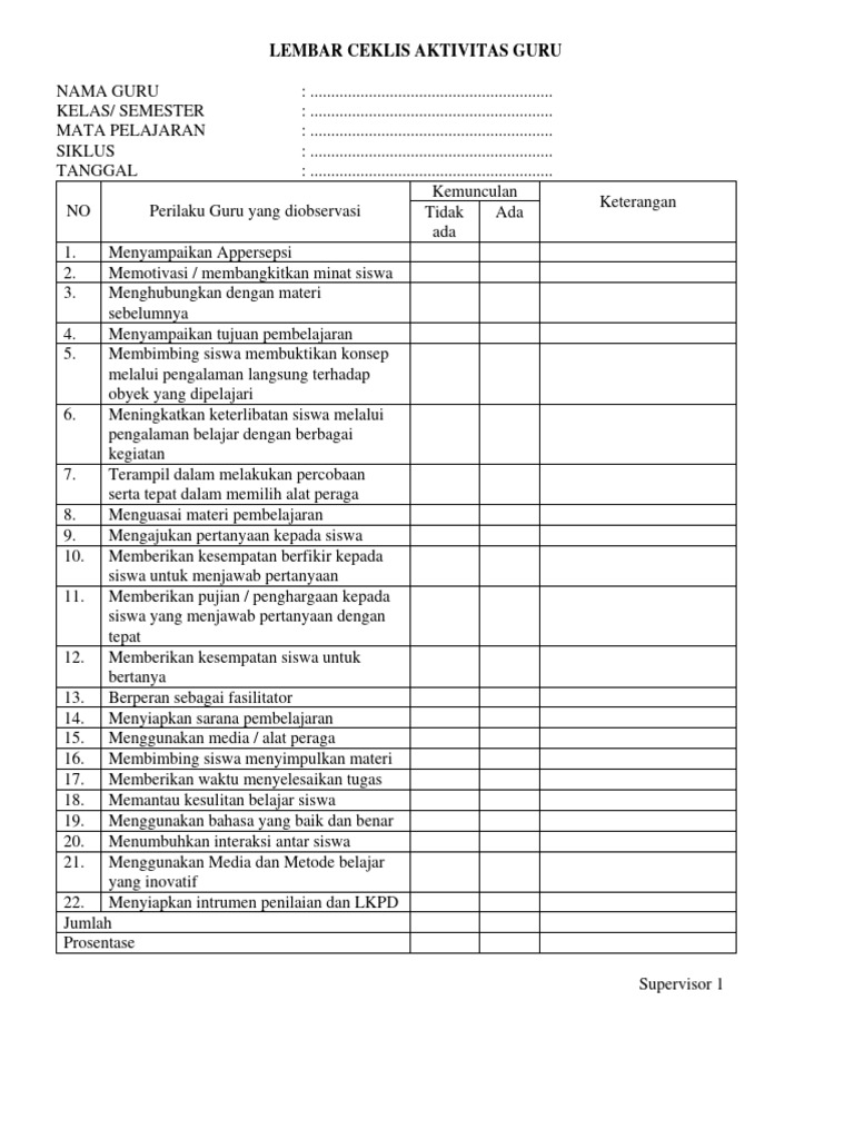 Lembar Ceklis Dan RPP | PDF