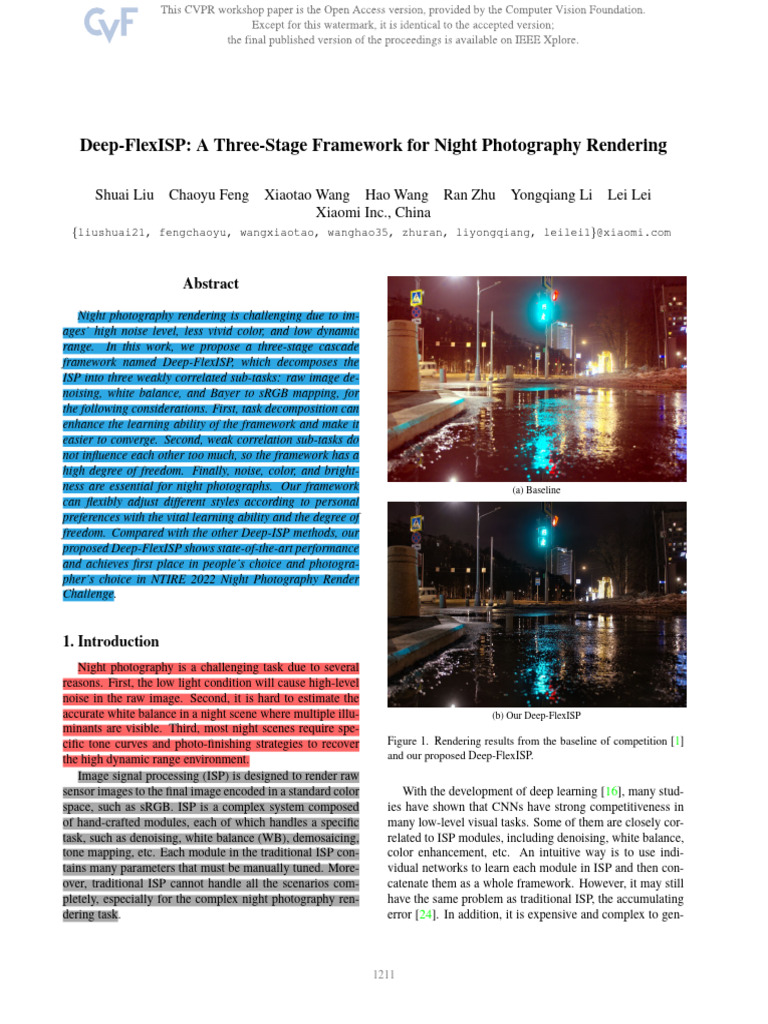 Liu 等 - 2022 - Deep-FlexISP a Three-Stage Framework for Night Ph | PDF | Color Balance | Raw ...