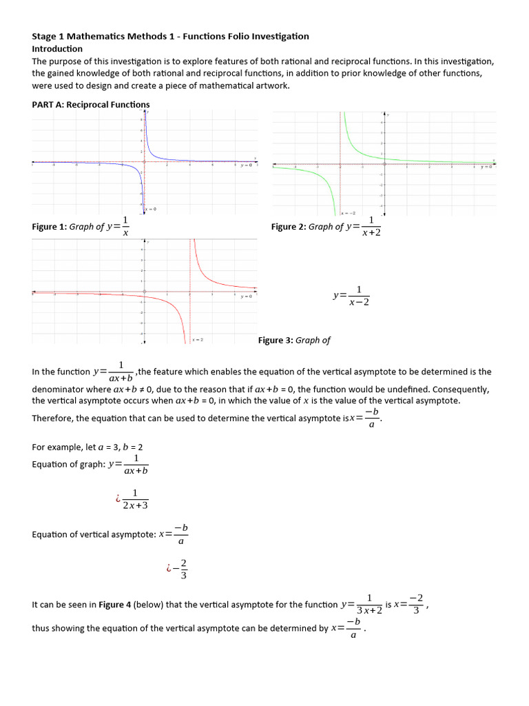 Functions Investigation Pdf Asymptote Function Mathematics 