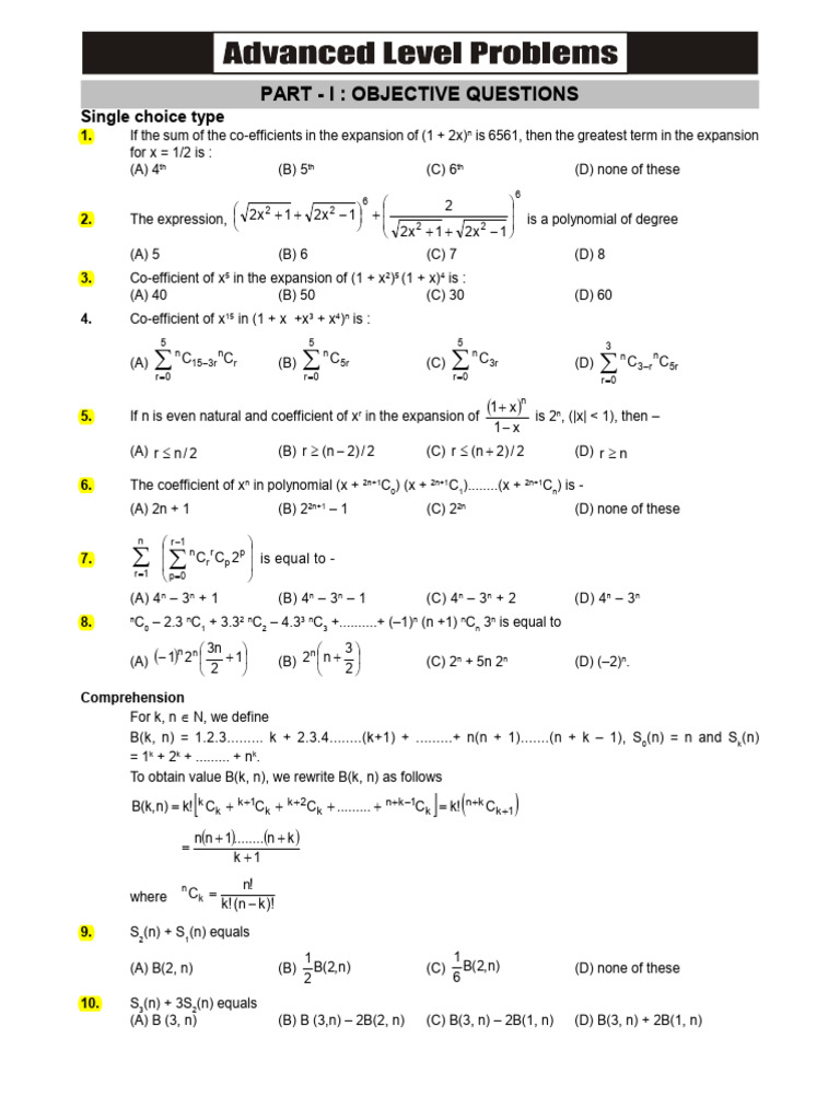 Binomial Theorem Practice Test Pdf