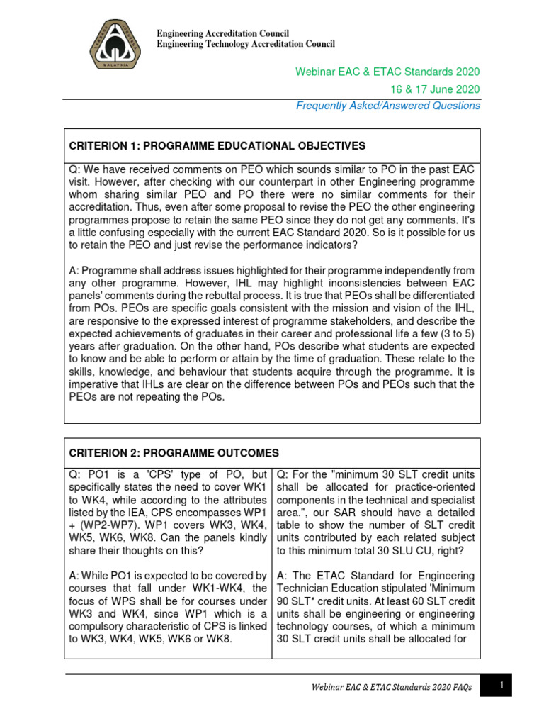 Faqs Eac Etac Webinar | PDF | Engineer | Academic Degree