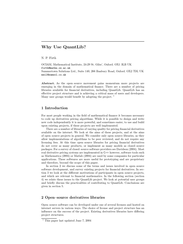 Quantlib | PDF | Free Software | Computer Engineering