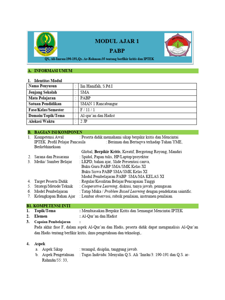 Modul Pert - 1 Berfikir Kritis | PDF | Karier & Perkembangan