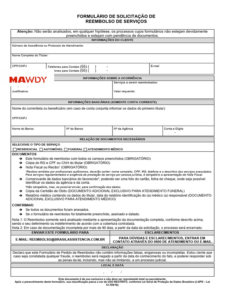 Formulário Reembolso Zurich Seguros | PDF