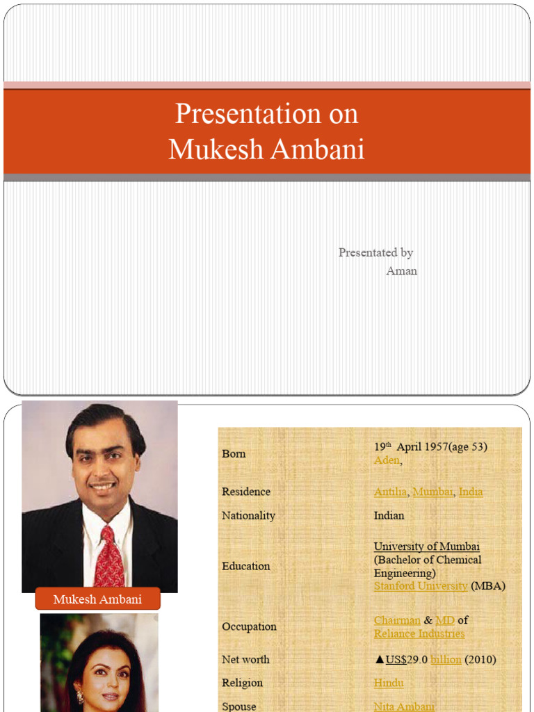 Presentation On Mukesh Ambani | PDF