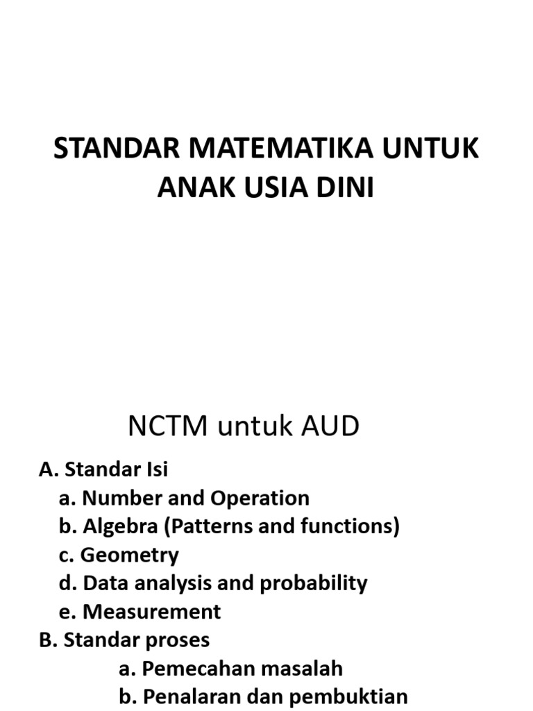 STANDAR MATEMATIKA UNTUK ANAK USIA DINI 5 Standar Isi Dan Proses | PDF