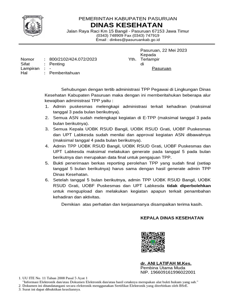 Pemberitahuan Tentang Tertib Administrasi TPP | PDF