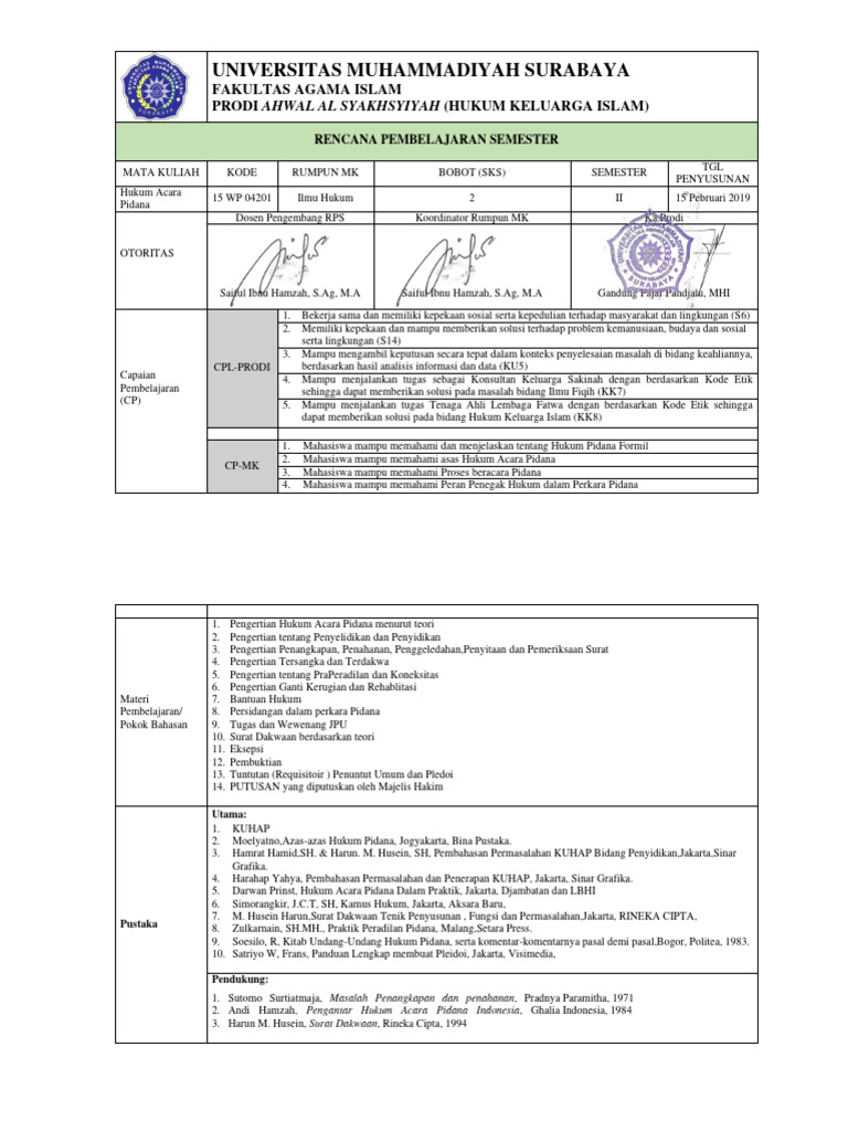 Saiful - Rps Hukum Acara Pidana SMT Gasal - Hki-V | PDF
