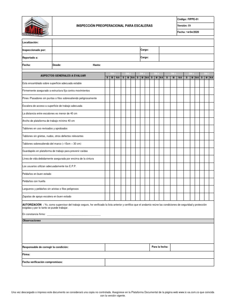 Formato Inspeccion de Escalera | PDF | Informática Formato Inspeccion de Escalera | PDF | Informática