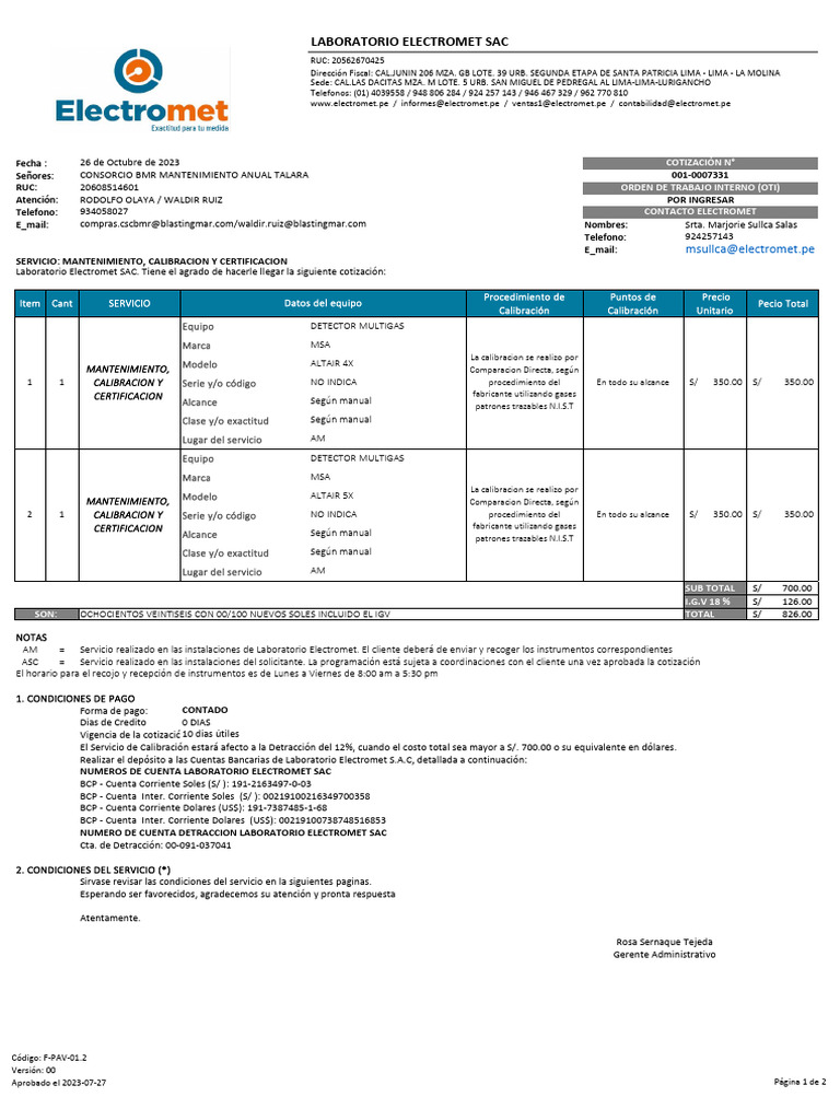 Laboratorio Electromet Sac | PDF