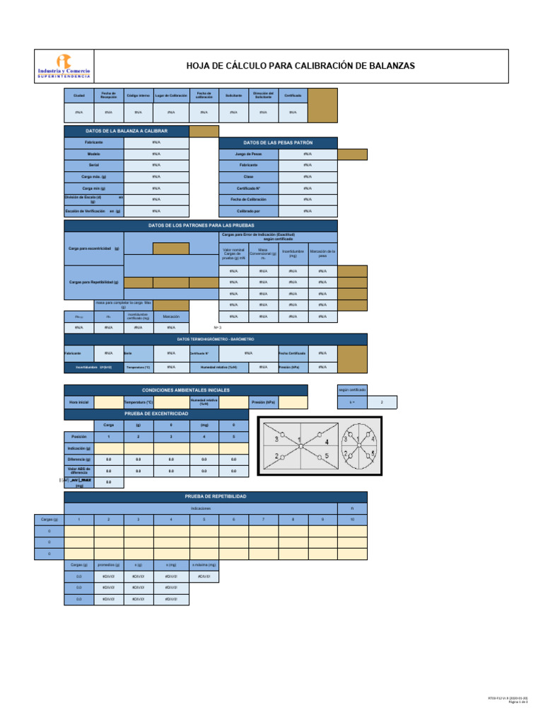 Hoja de Cálculo para Calibración de Balanzas - v9 | PDF | Calibración | Metrología