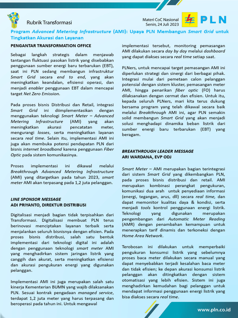 Materi CoC Nasional - PROGRAM ADVANCED METERING INFRASTRUCTURE (AMI) | PDF