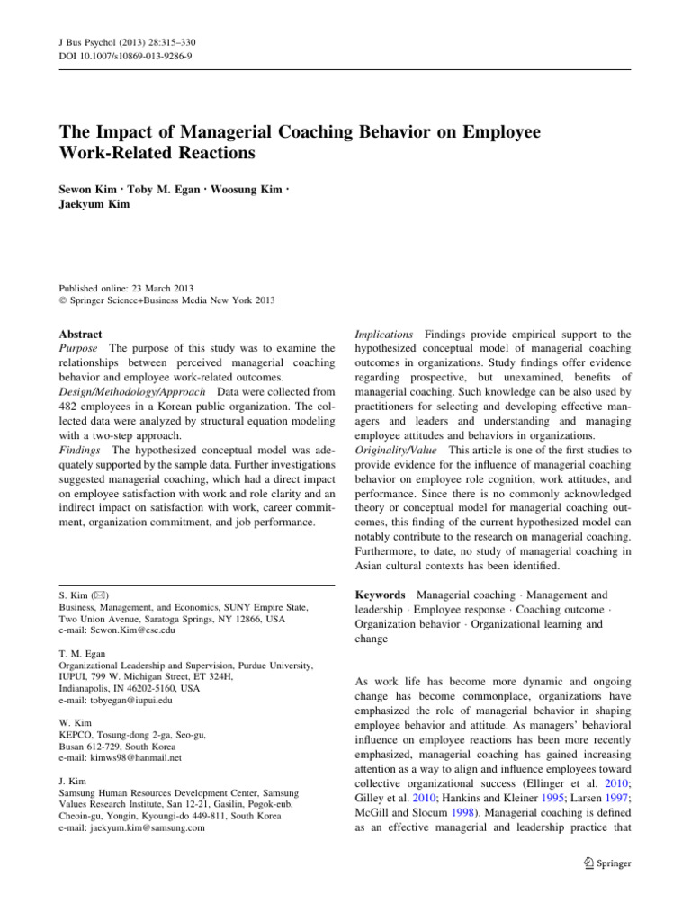 The Impact of Managerial Coaching Behavior On Employee Work-Related ...