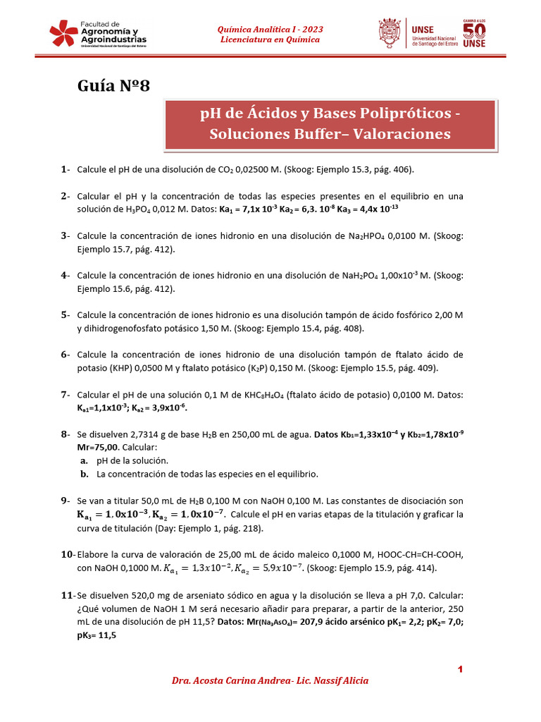 Guía Nº8-pH de Ácidos y Bases Polipróticos-Soluciones Buffer-Valoraciones-LQ-2023 | PDF ...