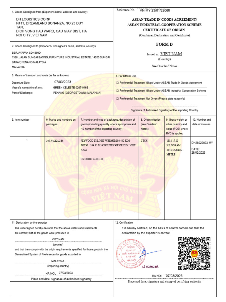 Viet Nam: Form D | PDF
