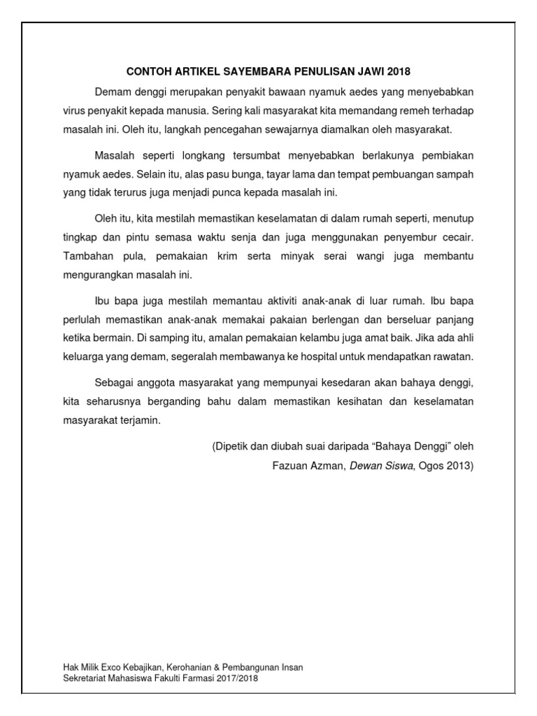 Contoh Artikel Sayembara Penulisan Jawi 2018 | PDF