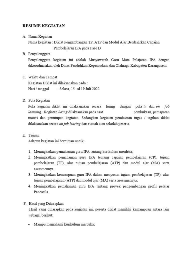 Resume Diklat TP Atp | PDF