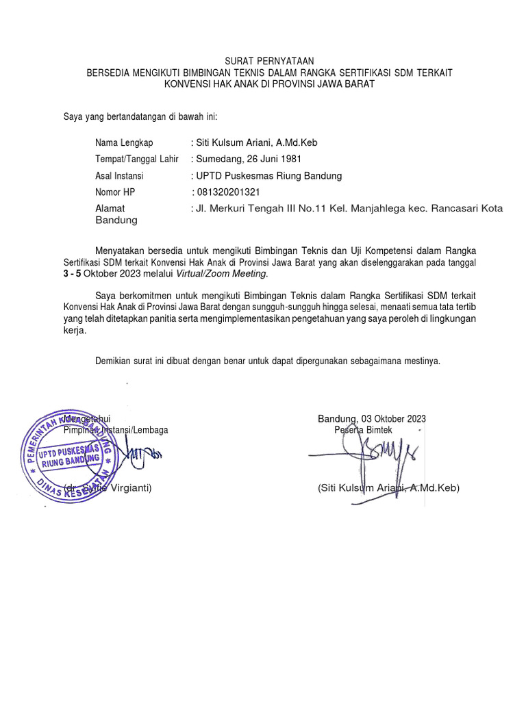 Surat Bimtek KHA KLA Provinsi Jawa Barat Kulsum | PDF