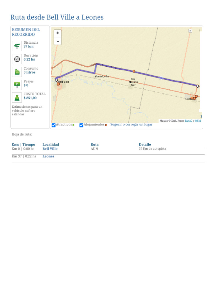 Ruta Desde Bell Ville A Leones - Rutas Argentinas - Buscador de Rutas y Mapas | PDF