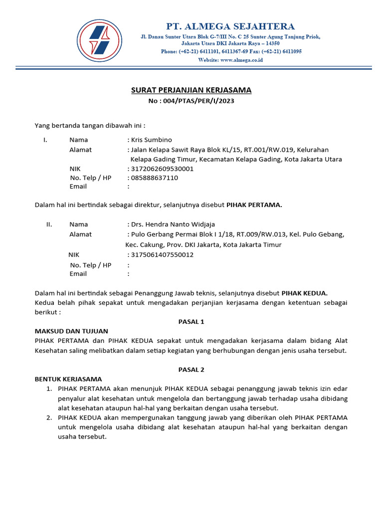 Surat Perjanjian Kerjasama | PDF