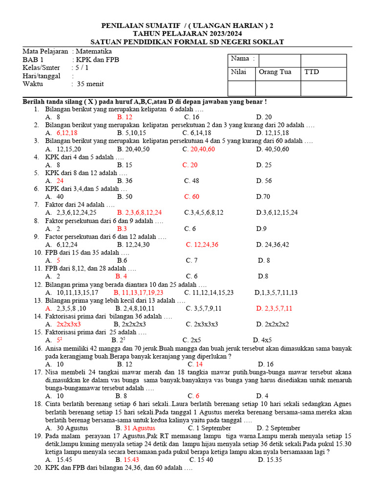 Penilaian Sumatif MTK 2 | PDF