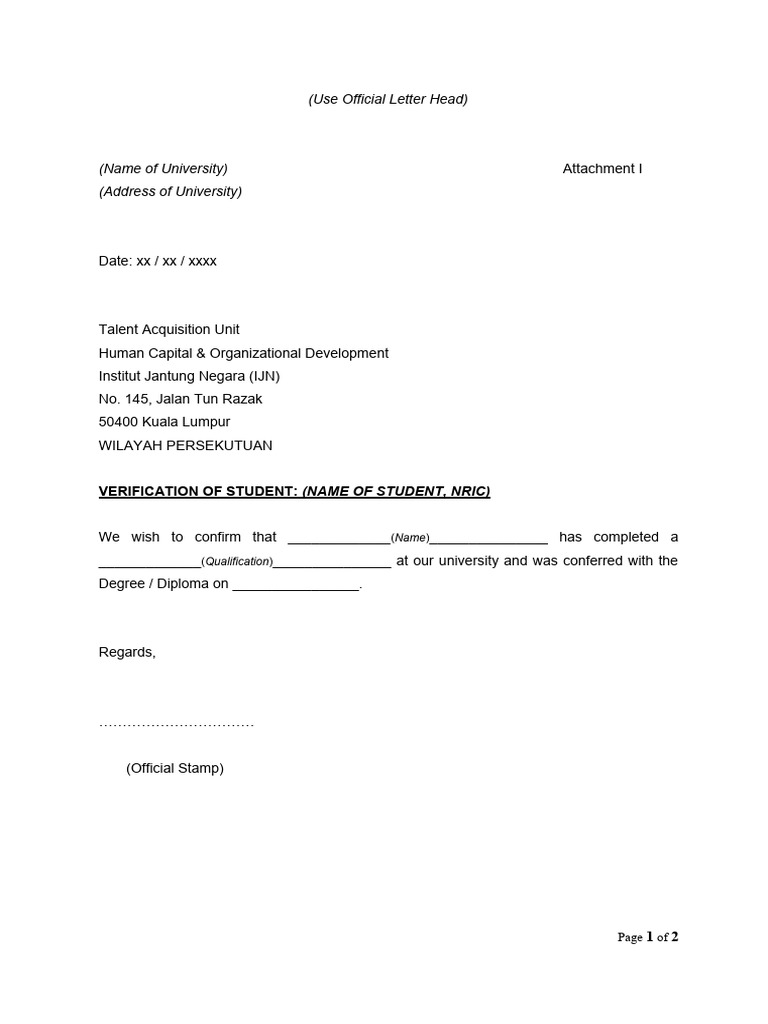 Sample of Verification Letter Employment & University | PDF