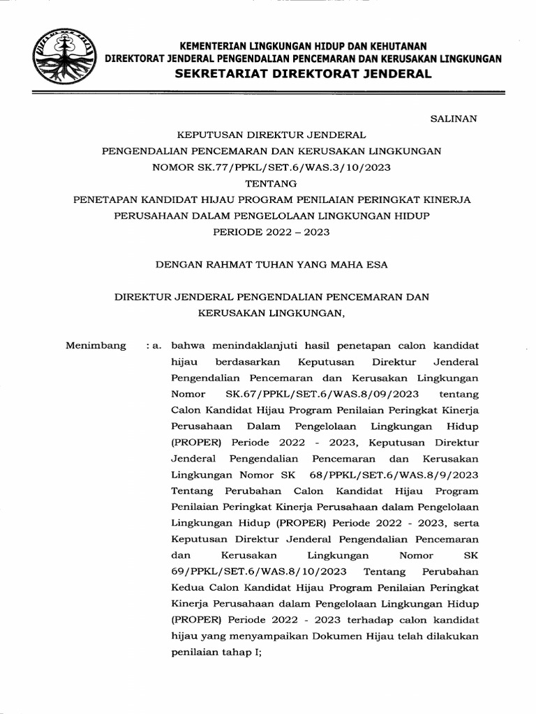 SK Penetapan Kandidat Hijau 2023 | PDF SK Penetapan Kandidat Hijau 2023 | PDF