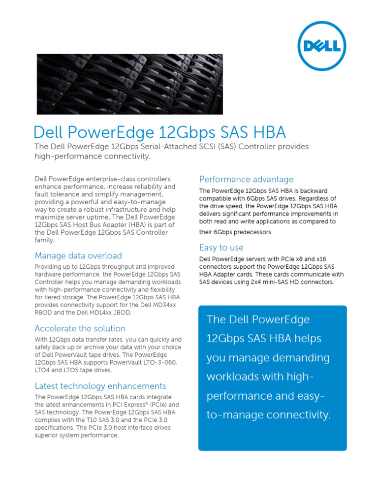 Dell PowerEdge 12Gbps SAS HBA | PDF | Computing | Computer Engineering