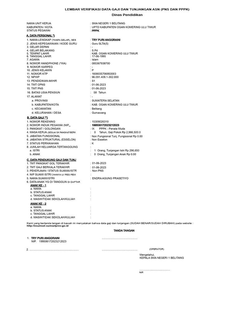 Lembar Verifikasi Profile | PDF