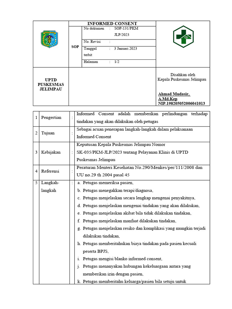 Panduan Informed Consent Puskesmas | PDF