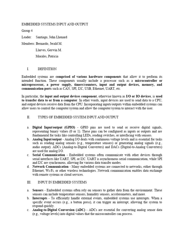 Embedded Systems Input and Output | PDF | Input/Output | Embedded System