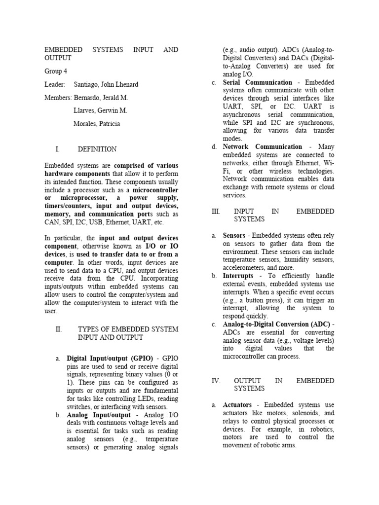 Embedded Systems Input and Output Optional | PDF | Input/Output | Embedded System