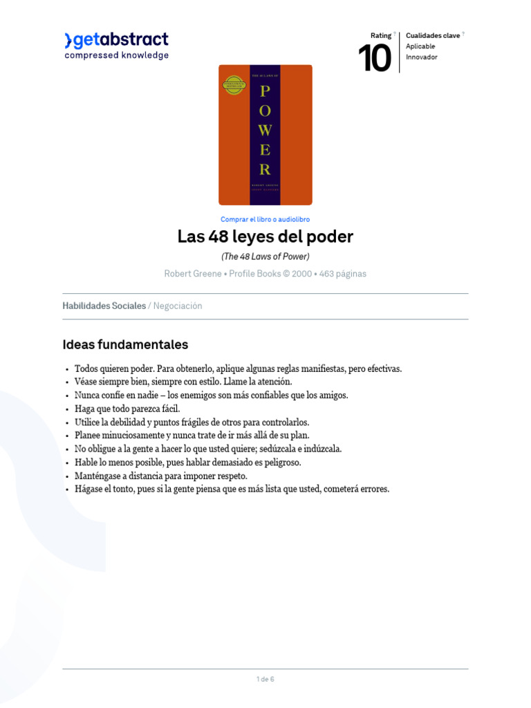 Las 48 Leyes Del Poder Greene Es 14592 | PDF | Mentira | Moralidad