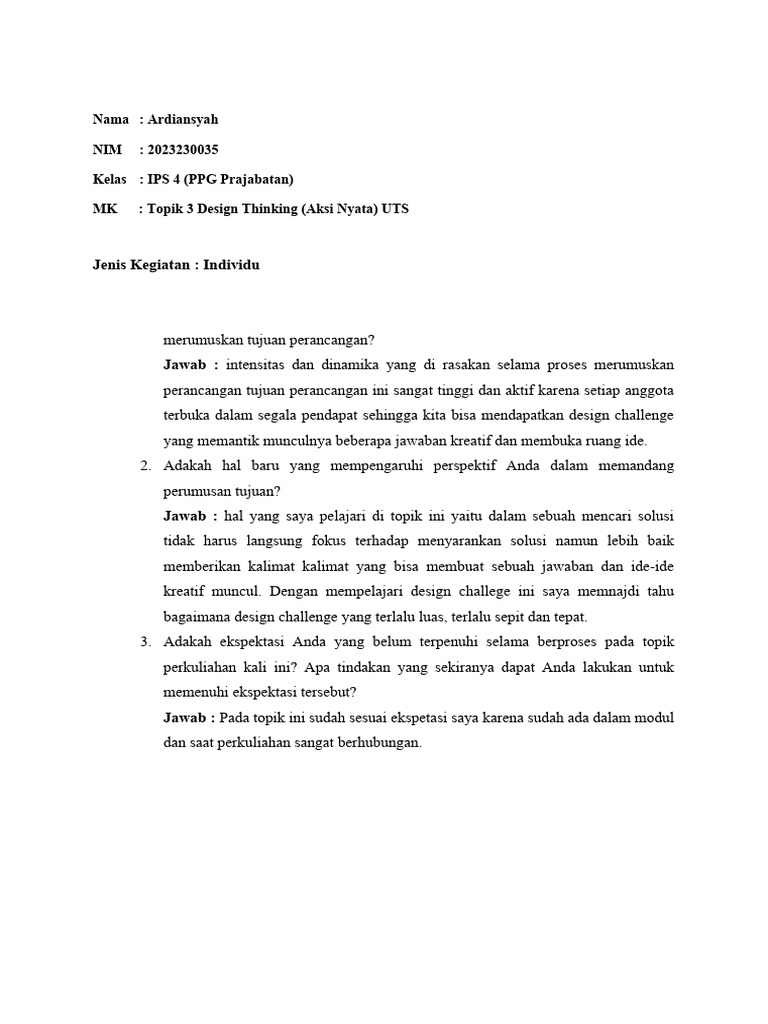 Ardiansyah - 2023230035 - Design Thinking - Aksi Nyata (UTS) | PDF