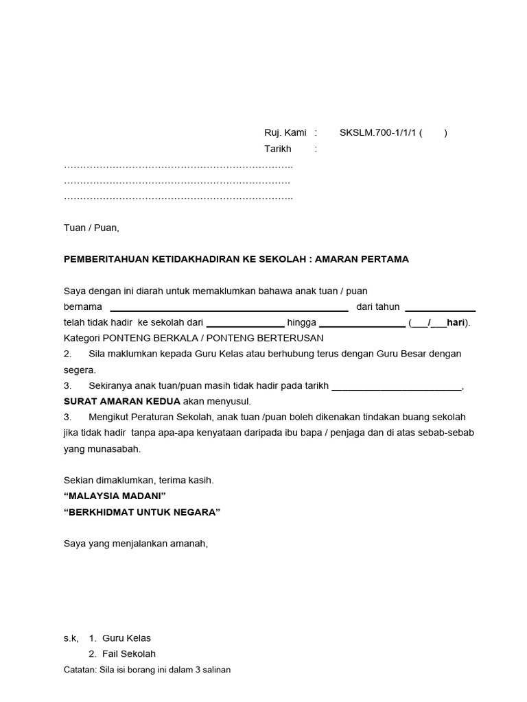 Surat Amaran Ponteng 1 Hingga Terakhir | PDF