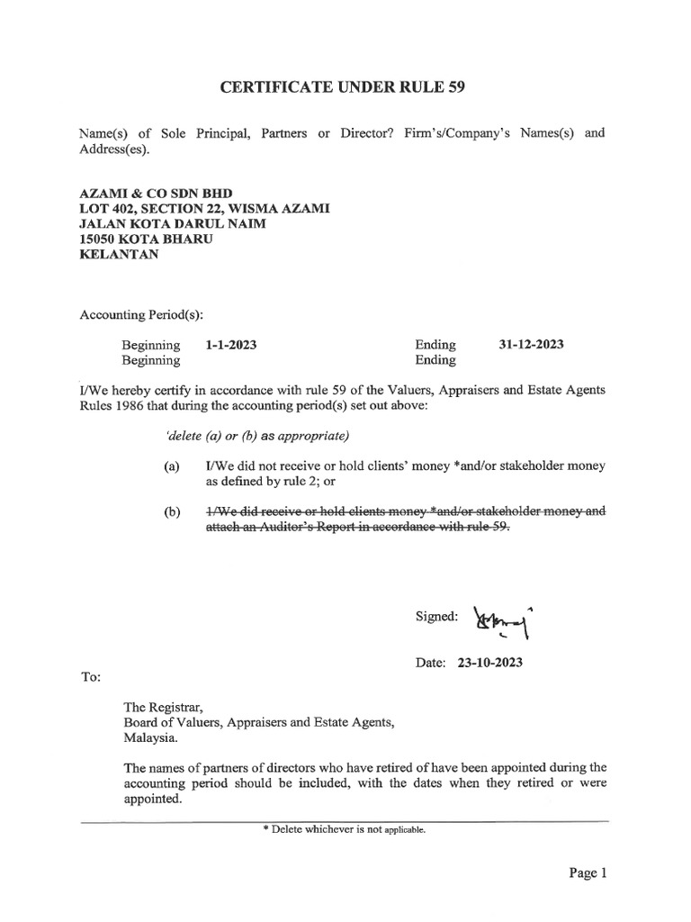 Certificate Under Rule 59 | PDF