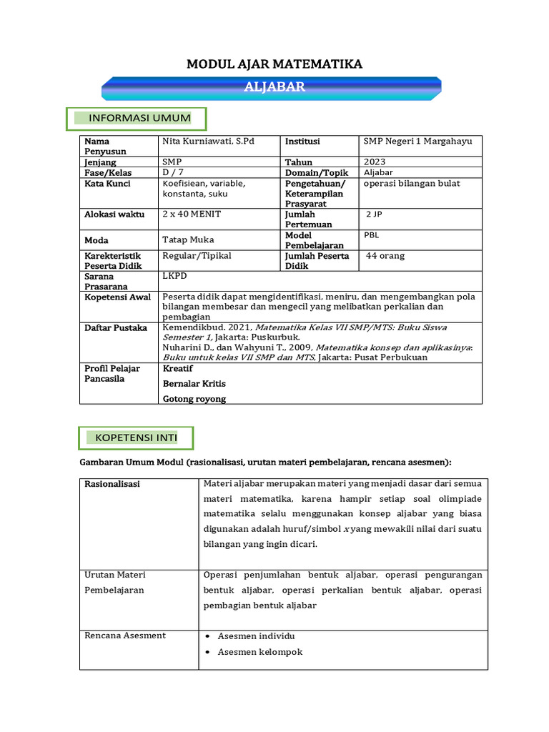 Modul Ajar Matematika | PDF | Seni & Disiplin Bahasa