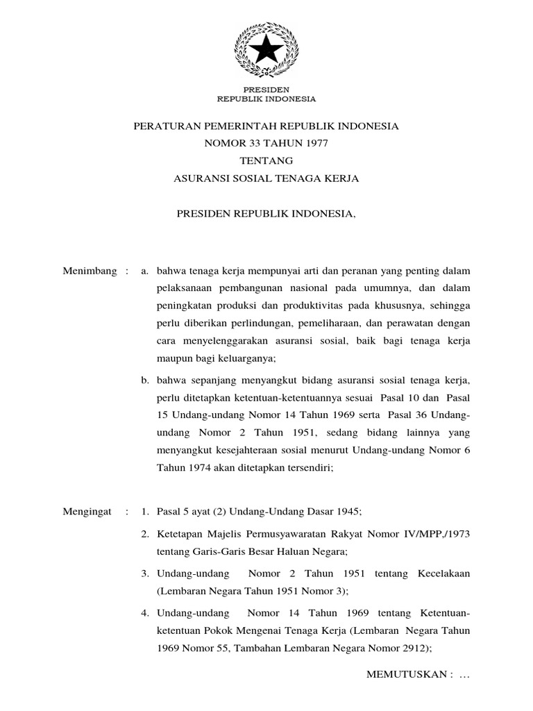 pp33-1977 Asuransi Tenaga Kerja | PDF