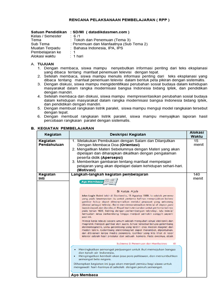 RPP Kelas 6: Tokoh dan Penemuan | PDF | Karier & Perkembangan | Seni & Disiplin Bahasa