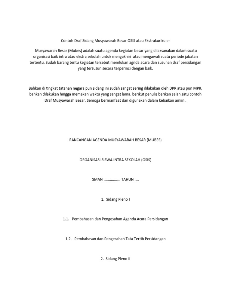 Contoh Draf Sidang Pleno OSIS | PDF