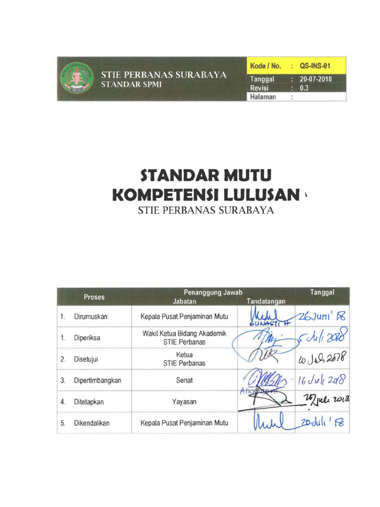 Standar Mutu Lulusan STIE Perbanas | PDF