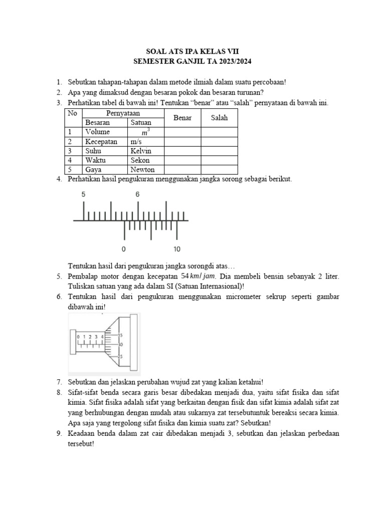 Soal Ats Ipa Kelas Vii | PDF