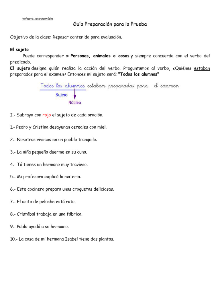 Ejercicios de Sujeto y Predicado | PDF | Predicado (Gramática) | Asunto ...