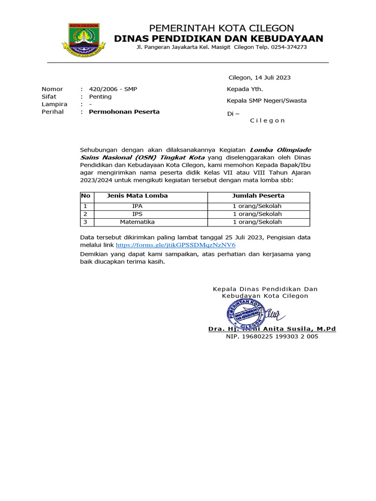 Surat Permohonan Peserta | PDF